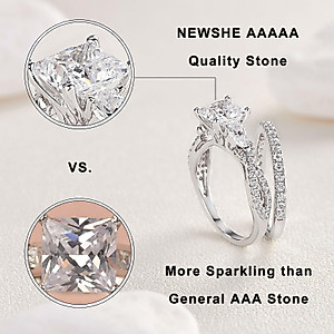Newshe 1.7ct Princess Pear White AAAAA Cz 925 Sterling Silver Engagement Wedding Ring Set Size 7