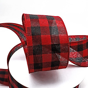 CT CRAFT LLC Plaid Cambridge Gingham Buffalo Wired Ribbon 2.5" x 50 Yards Black with Red for Christmas Home Decor Tree Topper Bow Gift Wrapping DIY Crafts Wreath Garland Wedding