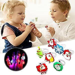 50PC Christmas Light Up Rings Party Favors for Kids, Glow In The Dark Christmas Party Supplies for Girls Boys, Christmas Stocking Goodie Bag Stuffers Fillers