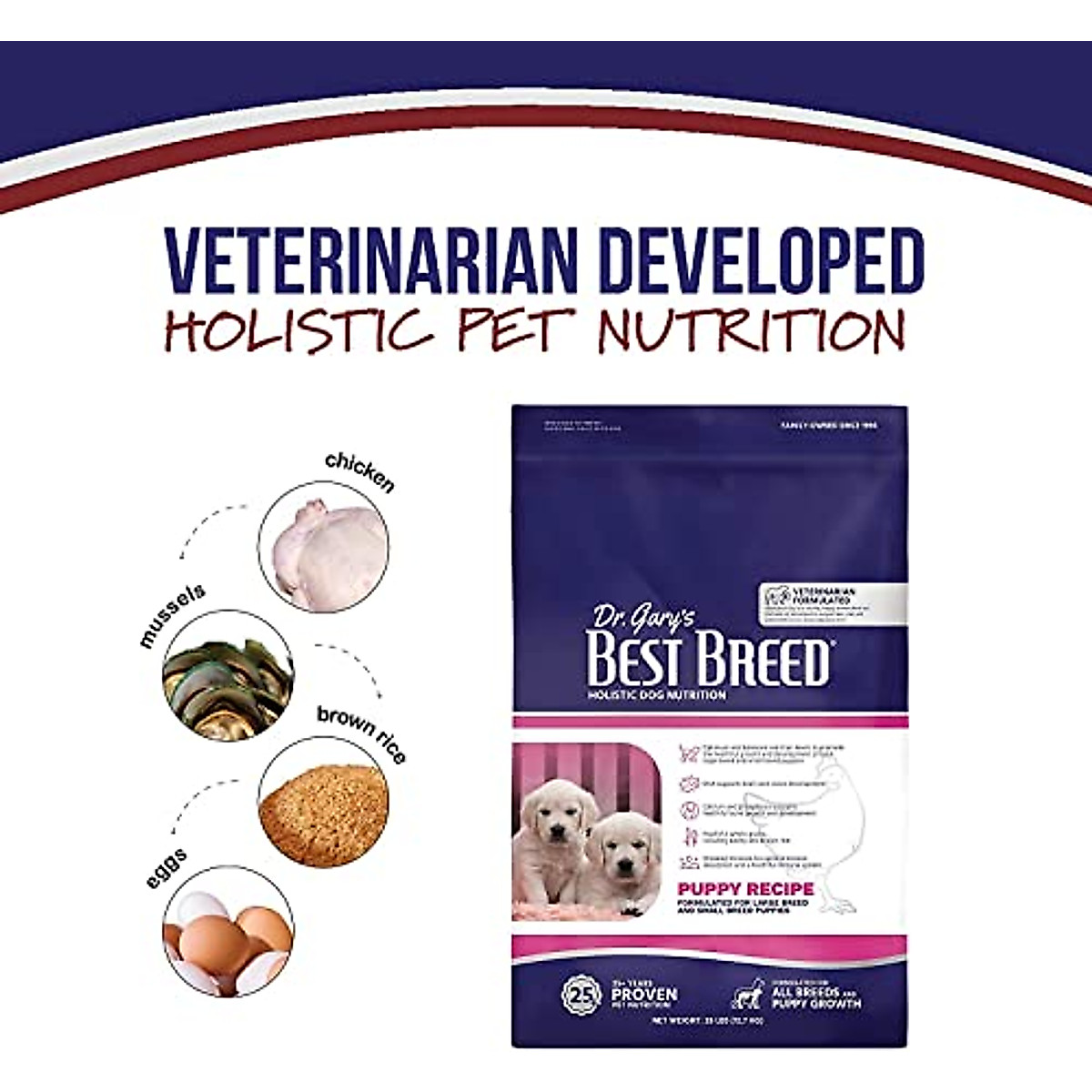 Best Breed Dr. Gary's Puppy Recipe Made in USA [Natural Dry Dog Food] - 28lbs, Dark Brown, Medium