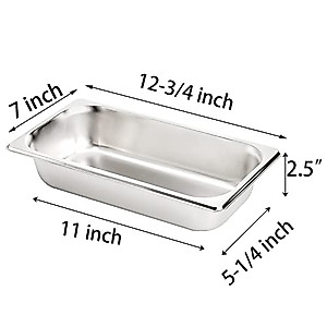 TOPZEA Set of 4 Stainless Steel Steam Table Pan 1/3 Size, 2.5 Inch Deep Anti-Jam Breading Pan Tray Buffet Dinner Serving Pan Hotel Food Pan for Food Warmer, Preparing Bread-Crumb Dish, Marinating Meat