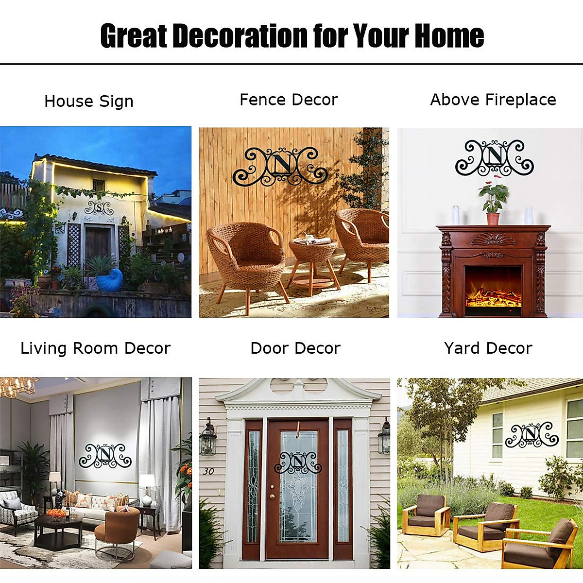 24 Inch House Plaque Letter - Wrought Iron Metal Scrolled Monogram Initial Letter Home Door Wall Hanging Art Decor Family Name Last Name Letter Sign (L, 24 x 11 inches,Thick 2mm) Christmas Gift