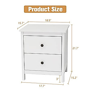 Kinsuite Nightstand for Bedrooms W/ 2 Drawers, Side Table Large Storage Space, Side Storage Cabinet Wooden End Table Accent Table Solid Wood Legs (White, 2 Pcs)