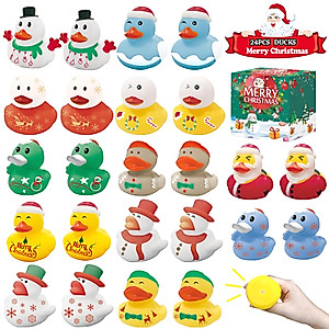24Pcs Christmas Rubber Ducks,Mini Christmas Ducks Bath Toys Assorted Duckies (2") for Kids,Christmas Party Favors,Christmas Stocking Stuffers,Xmas Gifts