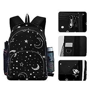 ALAZA Doodle Night Sky Moon Stars Teens Elementary School Bag Casual Daypack Book Bags Travel Knapsack Bags
