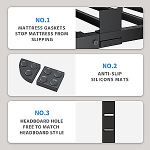 VIPSHOW 18 Inch Queen Bed Frame, 3500Lbs Heavy Duty Metal Platform with Round Corner Legs Mattress Slide Stopper, Steel Slat Support No Box Spring Needed, Noise Free, Non-Slip, Easy Assembly