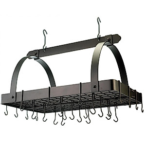 Old Dutch Rectangular Hanging Pot Rack with Grid & 24 Hooks, Oiled Bronze, 30" x 20.5" x 15.75"