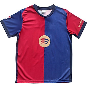 CEKFAX 2024/2025 Barca Home #19 Lamine Yamal Football Soccer Kids Jersey Shorts Socks Set Youth Sizes (Navy,16)