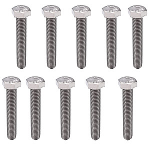 Juvielich M10x60mm Hex Head Screw Bolts 304 Stainless Steel Fully Threaded Hex Tap Bolts Silver Tone 10PCS