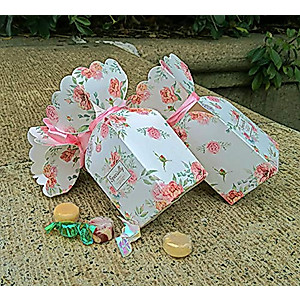 Lontenrea 50 Pcs Floral Pattern Candy Boxes Wedding Birthday Party Favor Gift Box with 50pcs Light Pink Ribbon