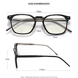 Baililai Blue Light Blocking Glasses - Lightweight Eyeglasses with Blue Ray Filtering for Computer Gaming (17131) (black-C1), 52-20-145