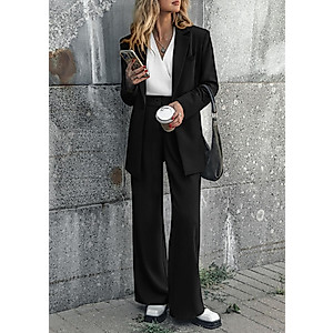 PRETTYGARDEN Women's Fall Two Piece Outfits Dressy Blazer Jacket and Wide Leg Pants Pockets Business Casual Office Suit Sets (Black,Small)