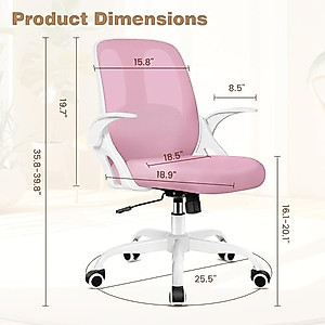 Razzor Office Chair, Ergonomic Computer Desk Chair with Lumbar Support, Breathable Mesh Rolling Swivel Task Chair with Flip-up Armrest and Adjustable Height for Home Office - Pink