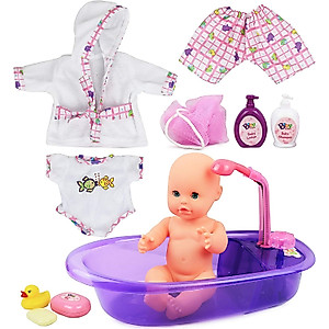 Liberty Imports Baby Bath Toys 13-Inch Little Newborn Doll Bath Set - Real Working Bathtub with Detachable Shower Spray and Accessories for Kids Pretend Play