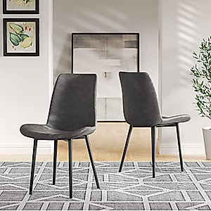 SunsGrove Faux Leather Indoor Dining Chairs Set of 2, Modern Industrial Kitchen Dining Room Chair with Metal Legs for Dining, Living Room, Bedroom (Gray)