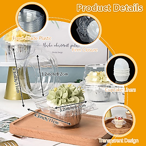 FVIEXE 100 Pack Individual Cupcake Containers, Single Plastic Cupcake Storage Boxes, Disposable Clear Cupcake Holder with Lid To Go Muffin Transport Carrier with 100 Pack Cupcake Liners for Party