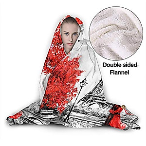 JASMODER Eiffel Tower Paris Love Couple Hoodie Blanket Wearable Throw Blankets for Couch Blanket Hooded for Baby Kids Men Women