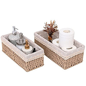 Wicker Baskets,Storage Basket,Set of 2 Bathroom Organizer,Bathroom Storage Bins,Decorative Basket,Boho Decor Kitchen Organization,Woven Baskets for Shelves ,Snack Basket