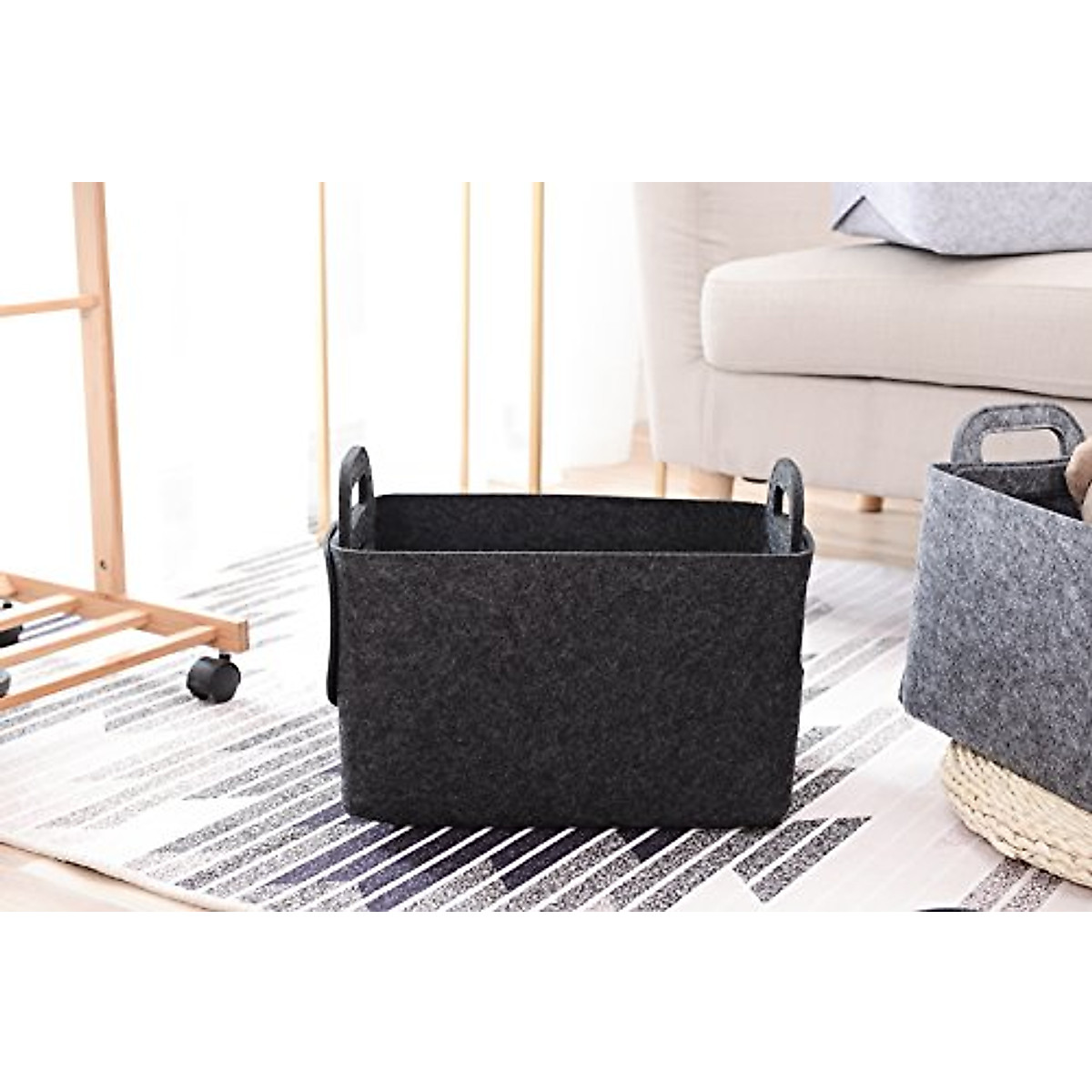 Storage Basket Felt Storage Bin Collapsible & Convenient Box Organizer with Carry Handles for Office Bedroom Closet Babies Nursery Toys DVD Laundry Organizing