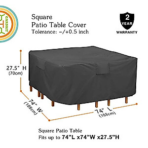 GARDRIT Upgraded Patio Furniture Covers, 100% Waterproof Square Patio Table Cover, 74" L x 74" W x 27.5" H 600D Tear-Resistant Sofa, Table and Chair Outdoor Furniture Set Covers with Storage Bag