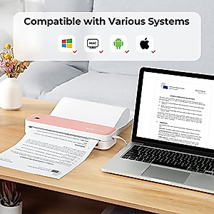 MUNBYN Portable Printer ITP01, Bluetooth Thermal Printer for Travel, Support 8.5x11 US Letter & A4 Paper, Compatible with Android and iOS Phone & Laptop, Inkless Printer for Mobile Office(Pink)
