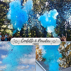 Gender Reveal Confetti Powder Cannon - 4 Blue Poppers - Gender Reveal Party Supplies - Smoke Powder & Confetti Sticks Cannons - Gender Reveal Stickers 40pcs (20 Girl 20 Boy)