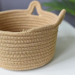 3-Piece Storage Basket Set, round woven basket，Natural Cotton Rope Woven Baskets with Handle for Organizing, Storage Basket, Decorative Woven Basket, Shelf Storagebag, Khaki