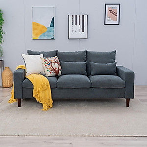 Luckycloud Modern Couch Sofa 3-Seater Upholstered Fabric Sofa for Small Living Room, Dorm, Small Spaces (Grey)