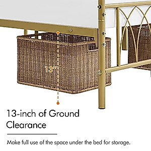 Yaheetech Full Bed Frame Metal Platform Bed with Petal Accented Headboard/Footboard/14.4 Inch Under Bed Storage/No Box Spring Needed,Antique Gold