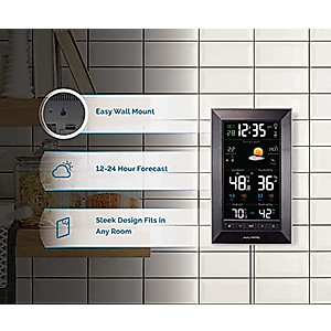 AcuRite Digital Vertical Weather Forecaster with Indoor/Outdoor Temperature, Humidity, and Date and Time (01121M) , BLACK