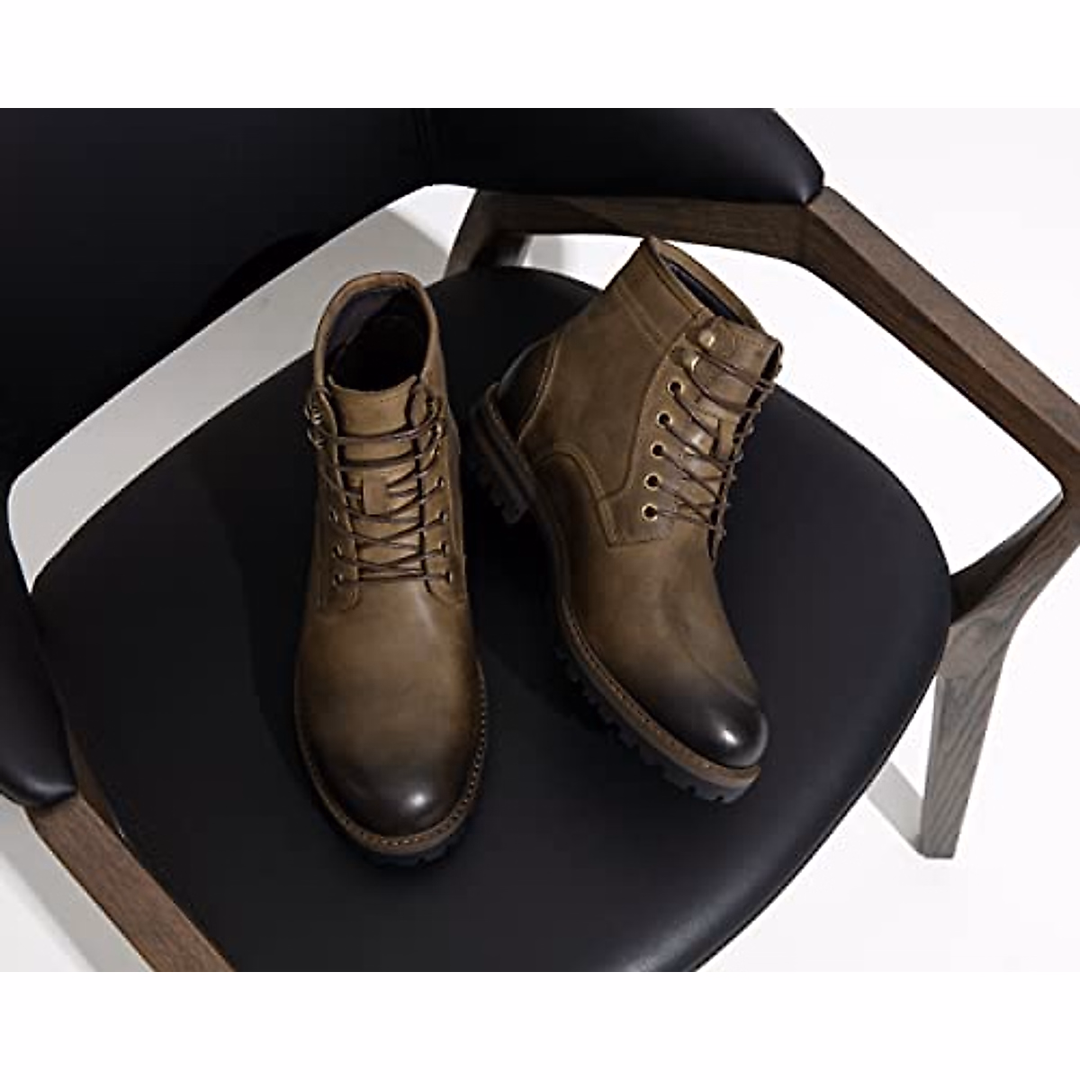 Jousen Men's Boots Leather Casual Chukka Boots for Men Waterproof Retro Hiking Motorcycle Boots(AMY8180 Khaki 12)