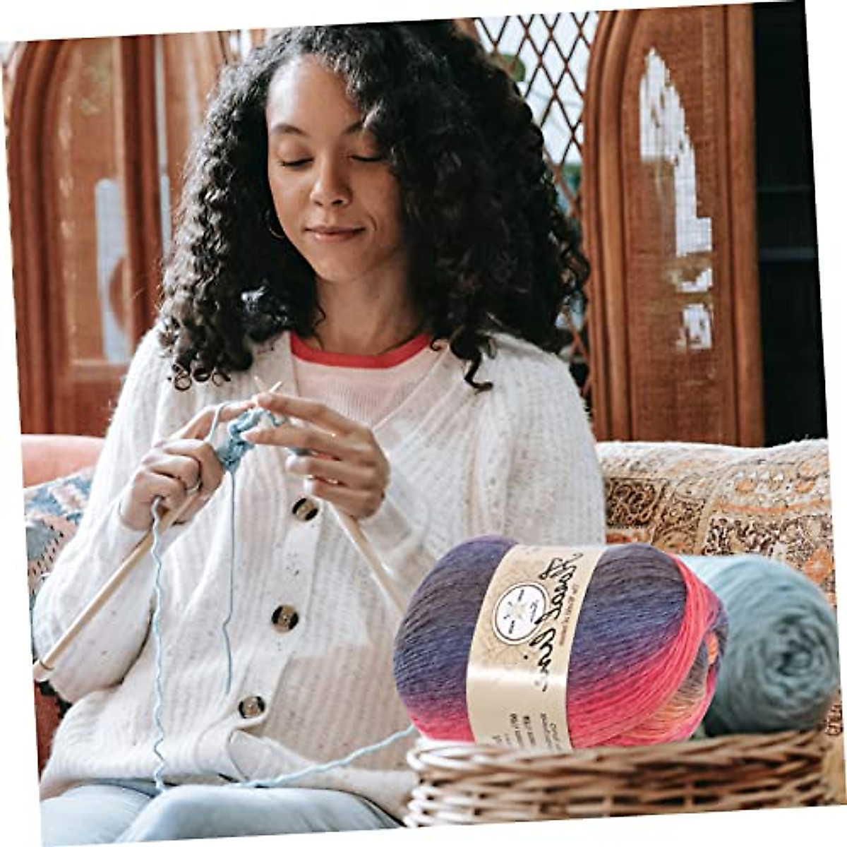 FAVOMOTO 1 roll Floss Crochet D Weaving Rainbow and Scarf Yarns Kit Bulk Balls Soft Threads Color Shawl Supplies for Hat Yarn Handmade Hand- Hand-Knitted Segment Knitwear DIY Cross