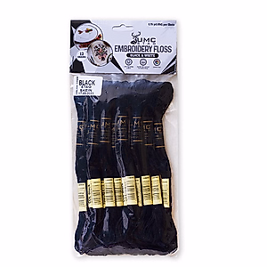 UMC STAG Pack of 12 Black Premium Embroidery Thread | 100% Egyptian Cotton Premium Skeins | Cross Stitch Embroidery Floss | Oeko TEX Certified Stranded Cotton | Ideal for Arts & Crafts (Black-12)