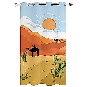 Waterproof Outdoor Curtains for Patio, Cartoon Cactus and Camel under the Clouds Blue Weatherproof Privacy Outdoor Drapes, Grommet Top Outside Curtains for Gazebo Porch Pergola Cabana, 52x108 Inch