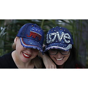 Popfizzy Bling Republican Hat for Women, Rhinestone Republican Elephant Baseball Caps, RWB USA Distressed Denim Hat, Republican Gifts for Women