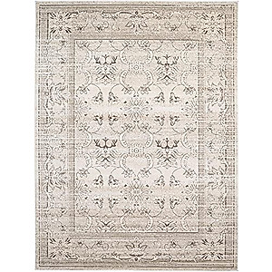 Unique Loom La Jolla Collection Botanical, Contemporary, Traditional, Rustic, Border Area Rug, 9 x 12 ft, Ivory/Brown
