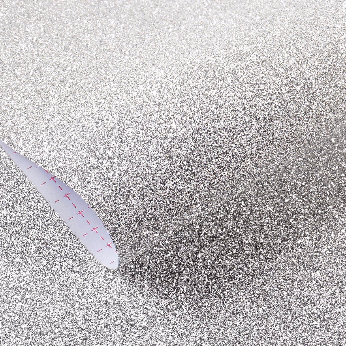 Livelynine Glitter Wallpaper Stick and Peel Glitter Contact Paper for Walls Dresser Counters Crafts Self Adhesive Silver Wall Paper Decor Removable Waterproof White Glitter Vinyl Cardstock 15.8x78.8