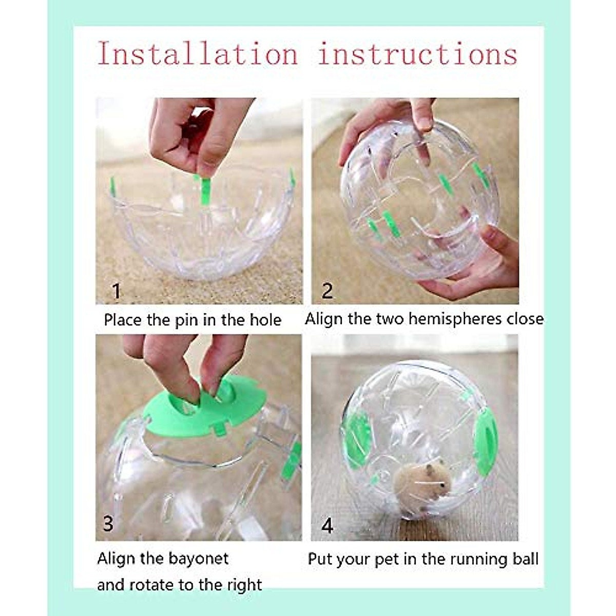 gutongyuan 5.5 Inch Transparent Hamster Ball Running Hamster Exercise Ball,Hamster Wheel Plastic Cute Exercise Mini Ball for Dwarf Hamsters to Relieves Boredom and Increases Activity (Green)
