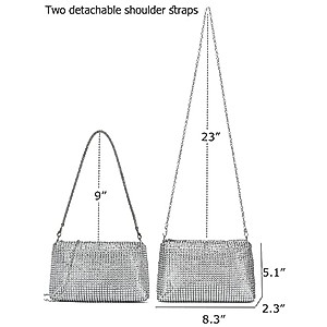 YIKOEE Crystal Rhinestone Clutch Purses for Women Evening Bag with Chain (Silver)