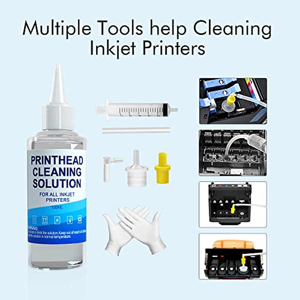 Printhead Cleaning Kit, Printhead Cleaner Kit, Compatible for Inkjet Printers HP/Canon/Brother/Epson 8600 5520 4620 6520 6600 6700 6968 6978 8610 HP 922 Pro100 MX922 Canon Printer, 100ML