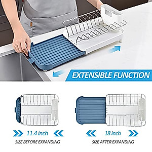 TOOLF Small Expandable Dish Rack, Compact Dish Drying Rack with Stainless Plate Rack, Rustproof Dish Drainer with Removable Utensil Holder in Sink Or On Counter for Kitchen, Small Space, RV