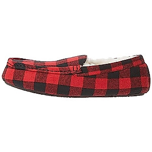 Amazon Essentials Men's Moccasin Slipper, Black Red Buffalo Check, 13