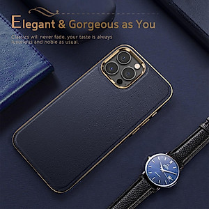 LOHASIC Case for iPhone 15 Pro Max 2023, Luxury PU Leather Classic Soft Back Cover with Microfiber Lining Shockproof Phone Cases Compatible with iPhone 15 Pro Max 6.7" - Navy Blue