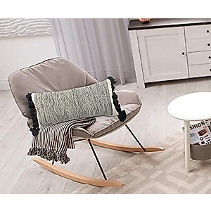 LR Home Distressed Fringe Pillow, 28"x12", Gray/Black/Ivory