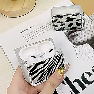 Lovmooful AirPods Case for Airpods Pro, Cute Clear Cow Print Pattern with Keychain for Women Girls Soft TPU Shockproof Protective Animal Print Cover Case for Airpod Pro- Cow Print