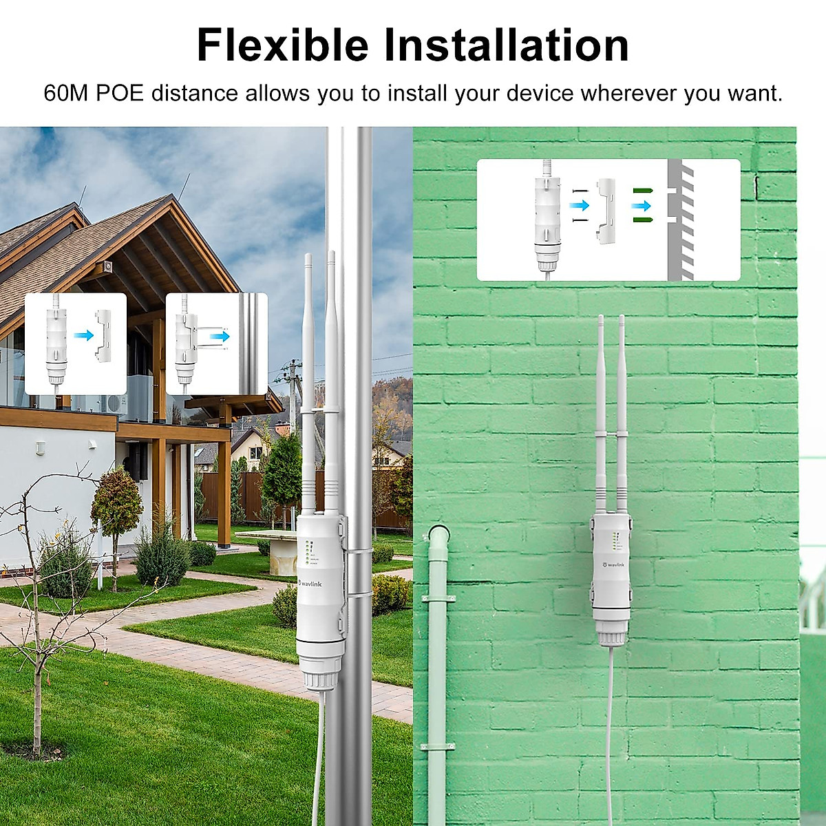 Outdoor WiFi Access Point,WAVLINK WiFi Router Extender,AC600 High Power Dual Band 2.4+5G Wireless Router/AP/Wi-Fi Range Extender 3 in 1 Weatherproof with PoE for Courtyard,RV,Campsite