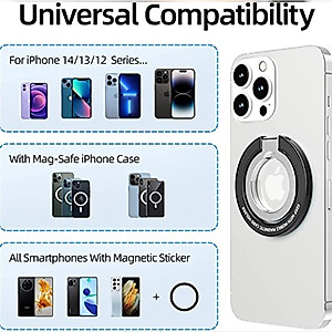 KutumyQC Magnetic Cell Phone Ring for MagSafe, Magnetic Phone Grip, Phone Ring Holder, Phone Ring with Adjustable Kickstand for iPhone 14/13/12(Plus,Mini,Pro, Pro Max), Smartphone Accessories