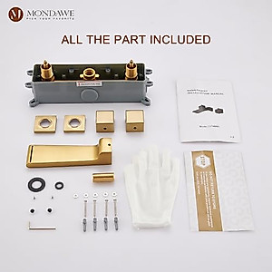 MONDAWE Brushed Gold Bathroom Faucets, Wall Mounted Sink Faucet with 2-Handle, Modern 3 Holes Widespread Basin Faucet