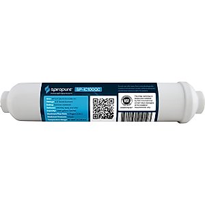 SpiroPure Inline Filter NSF Coconut Shell Granular Carbon Water Filter with 1/4" Quick-Connect, 2" x 10" (1 Pack)