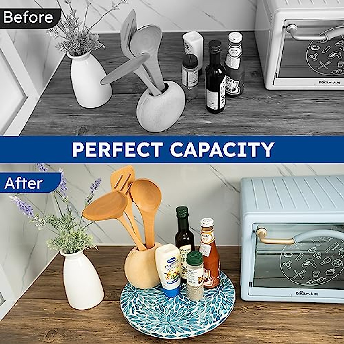 CLAYNIX Lazy Susan for Table Mother of Pearl Turntable Organizer, Wood Round Spinning Tray Rotating for Kitchen, Cabinet, Counter Spice Pantry (D 12.5 in)